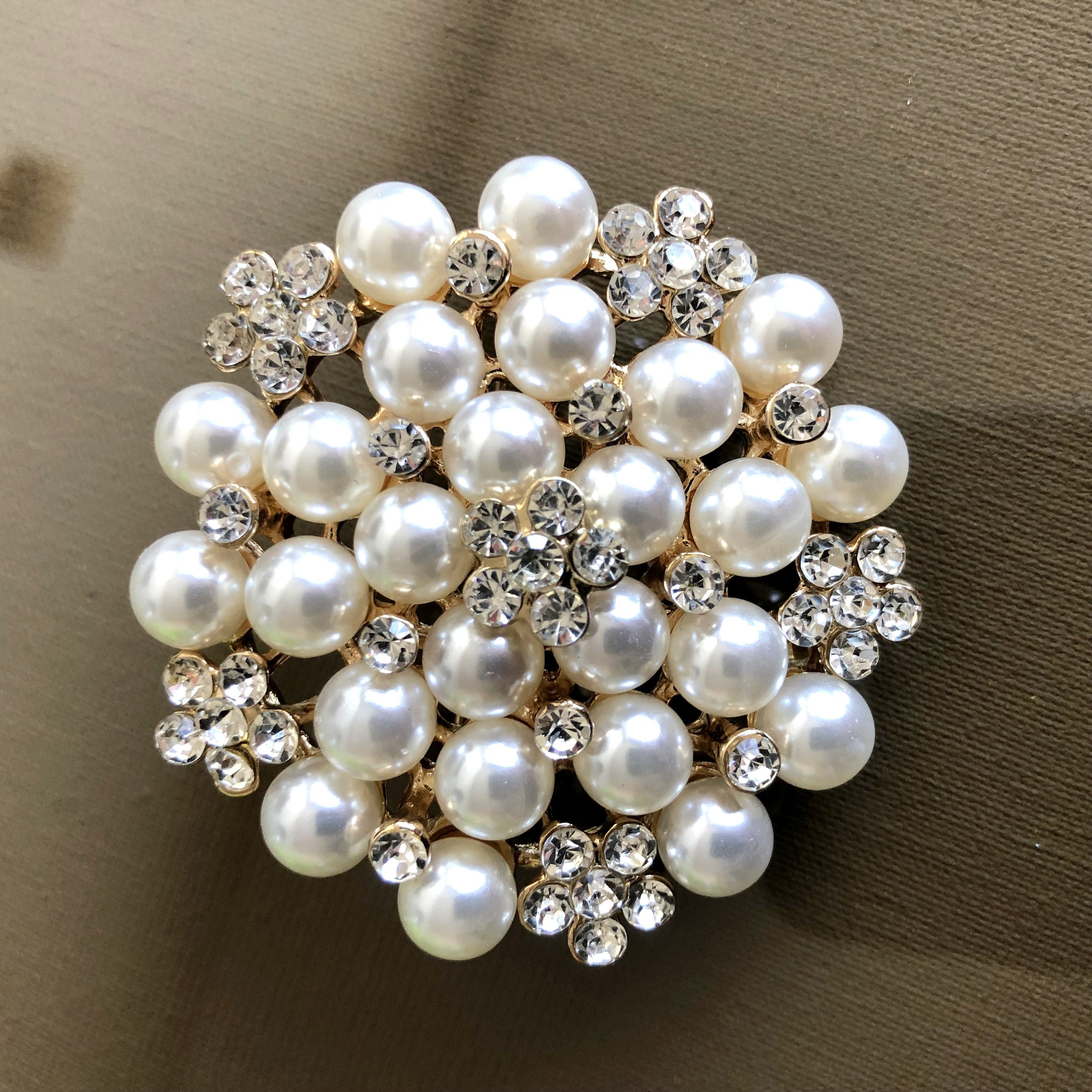 Round Large Brooch Pin Pearl Brooch Rhinestone Brooch Pearl - Etsy