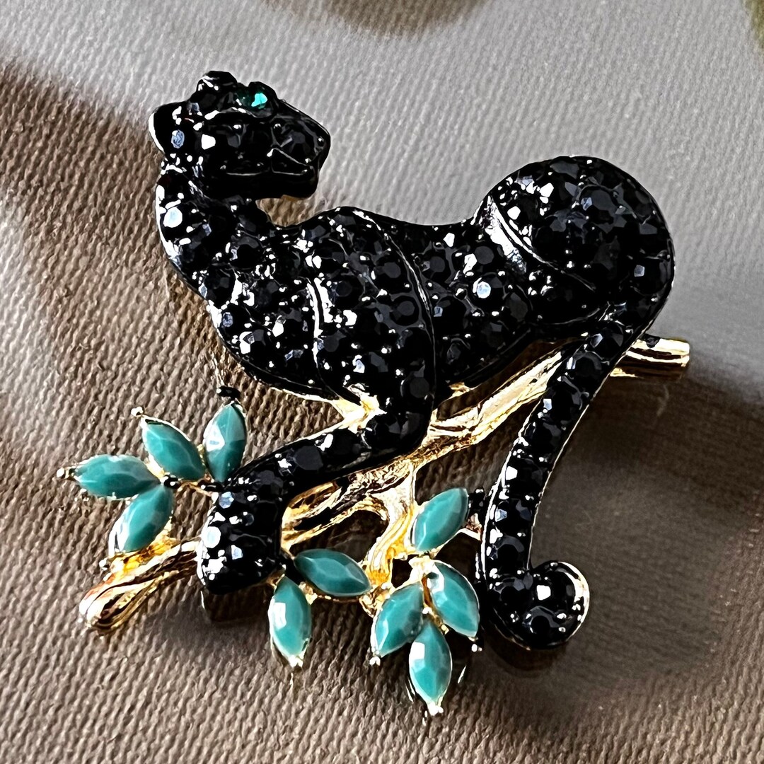 Panther Brooch Pin Small Sparkly Brooch Crystal Cat Pin Tiger Brooch ...