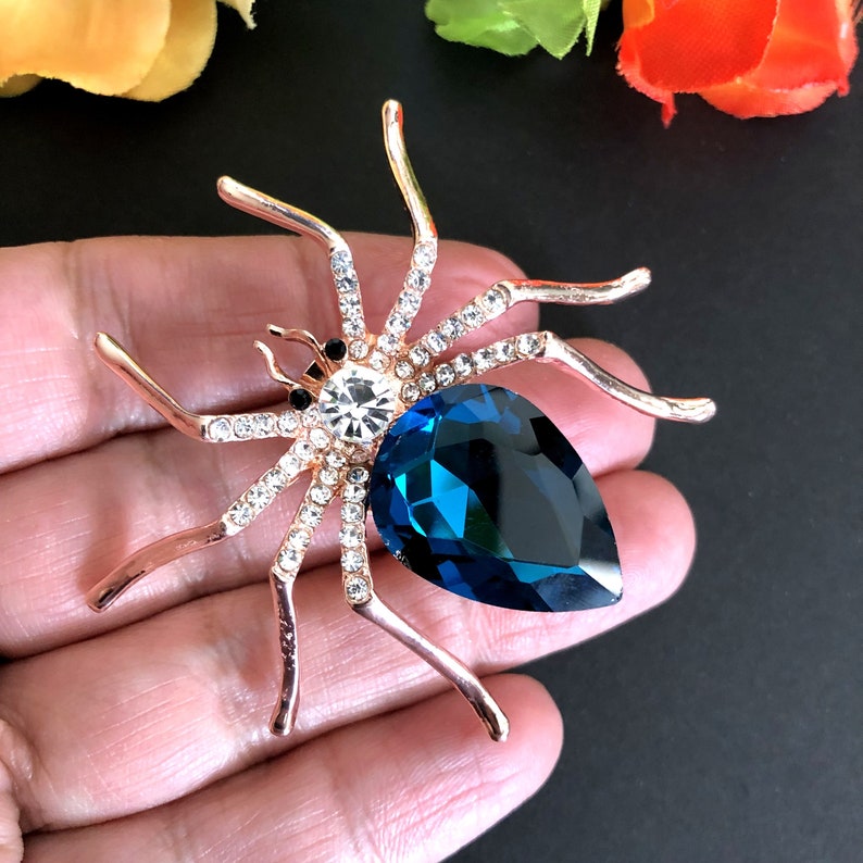 Large Blue Crystal Spider Brooch: Vintage Style Jewelry - Etsy