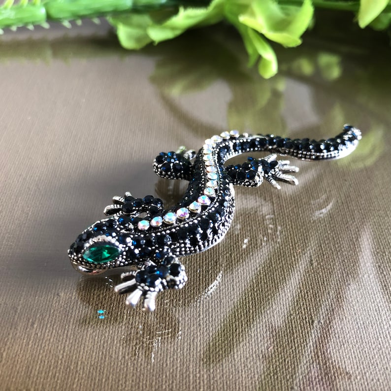 Rhinestone Lizard Brooch Pendant: Vintage Style Reptile Jewelry - Etsy