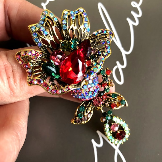 Large Crystal Rhinestone Brooch or Pendant Rainbow Brooch Pin Vintage Style Jewelry Gifts for Her Etsy