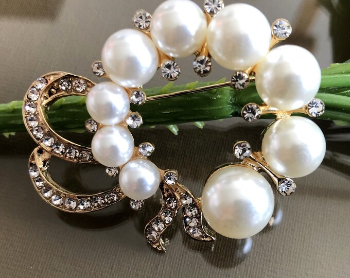 Pearl Brooch Pin, Rhinestone Brooch, Pearl Jewelry, Gift - Etsy