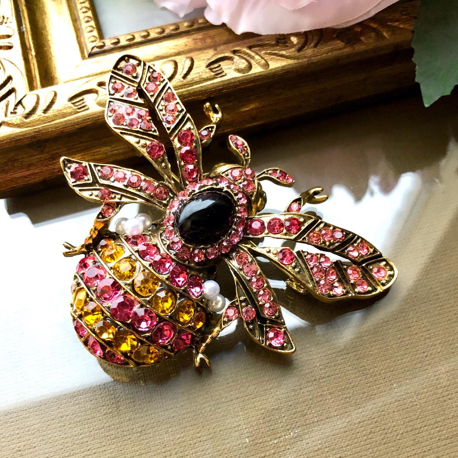 Large Bumble Bee Brooch: Rhinestone Wasp Pin, Vintage Style Jewelry - Etsy