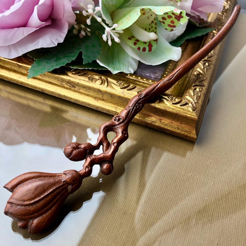 Wood Carved Floral Hair Chopstick: Vintage Style Hair Accessories - Etsy