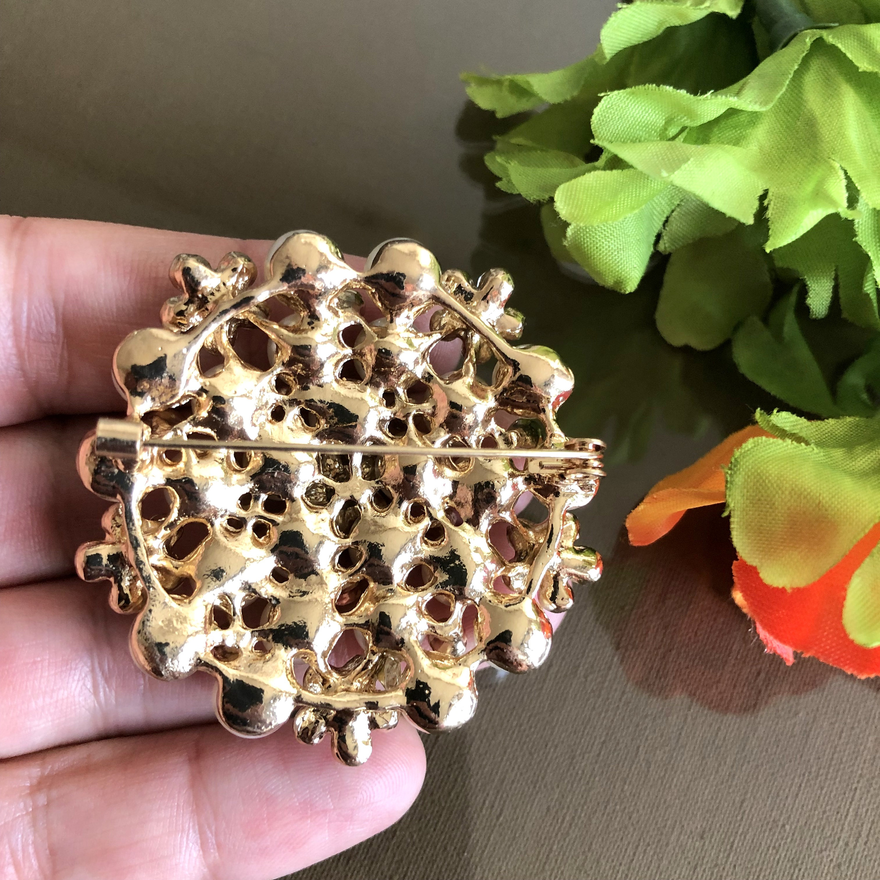 Round Large Brooch Pin Pearl Brooch Rhinestone Brooch Pearl - Etsy