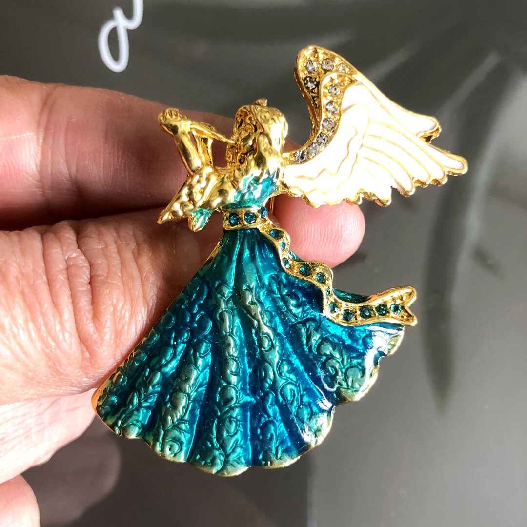 Angel Brooch Pin With Rhinestone Accents Religious Jewelry Prayer ...