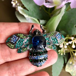 Blue Green Bumble Bee Pin Brooch, Rhinestone Brooch, Gift for Women or ...