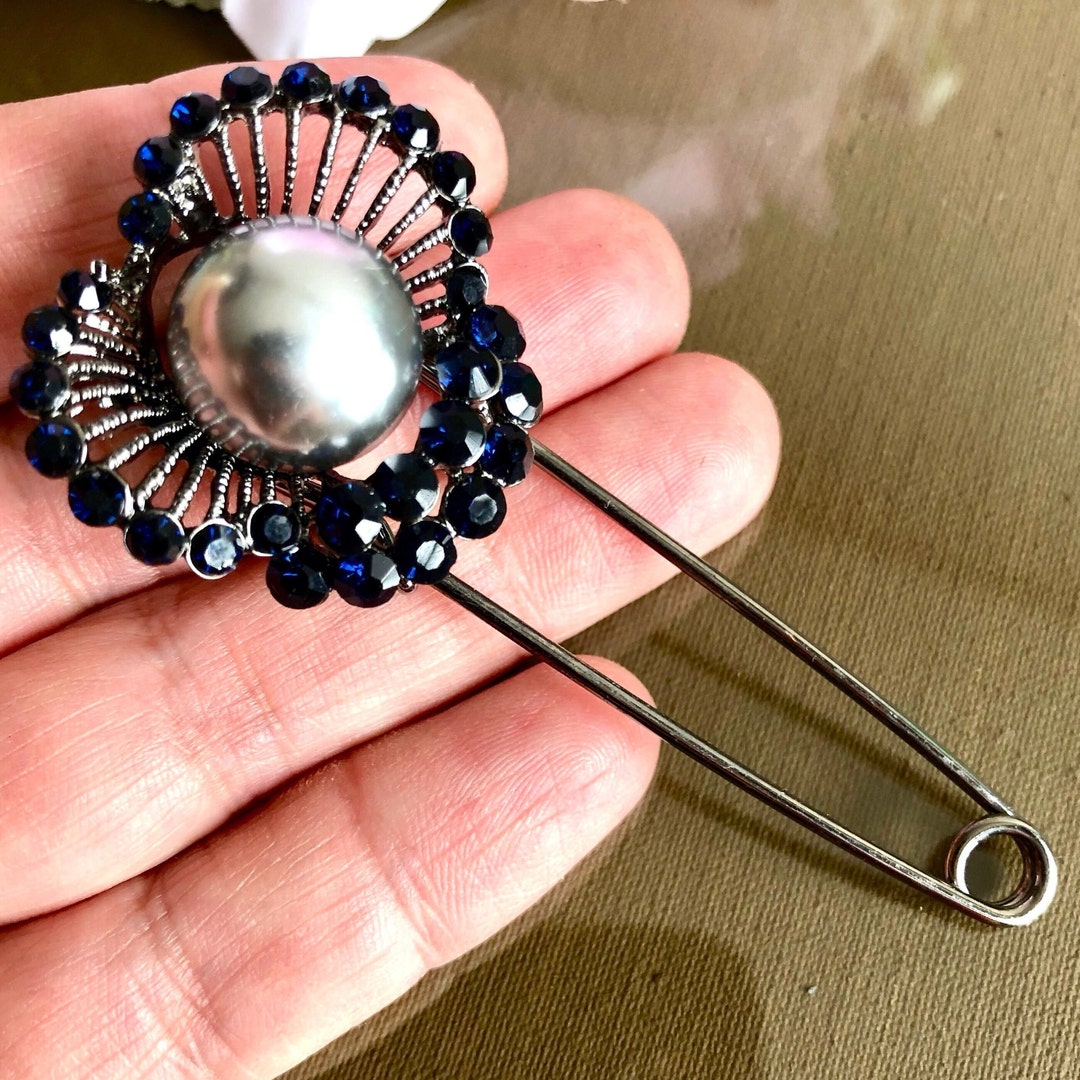 Art Deco Large Crystal Rhinestone Brooch Pin, Large Safety Pin, Vintage Style Jewelry, Vintage ...