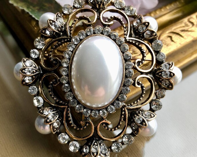 Large Brooch Pin, Pearl Brooch, Rhinestone Brooch, Pearl Jewelry - Etsy