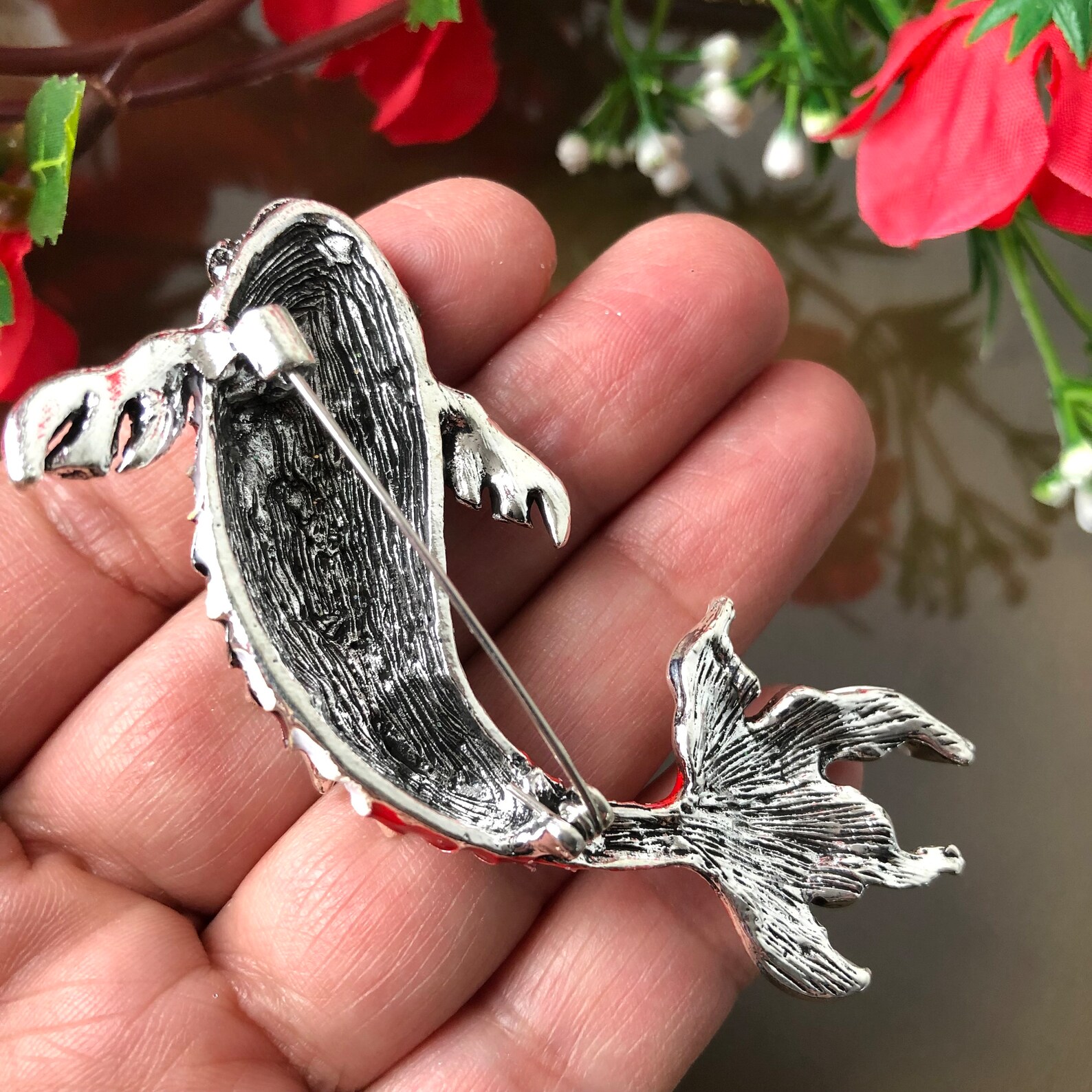 Koi Fish Brooch Pin, Fish Brooch, Big Fish Brooch, Red Enamelled Koi ...