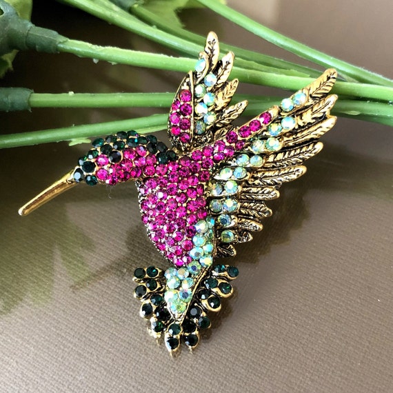 Colibri brooch, pink bird - Gem