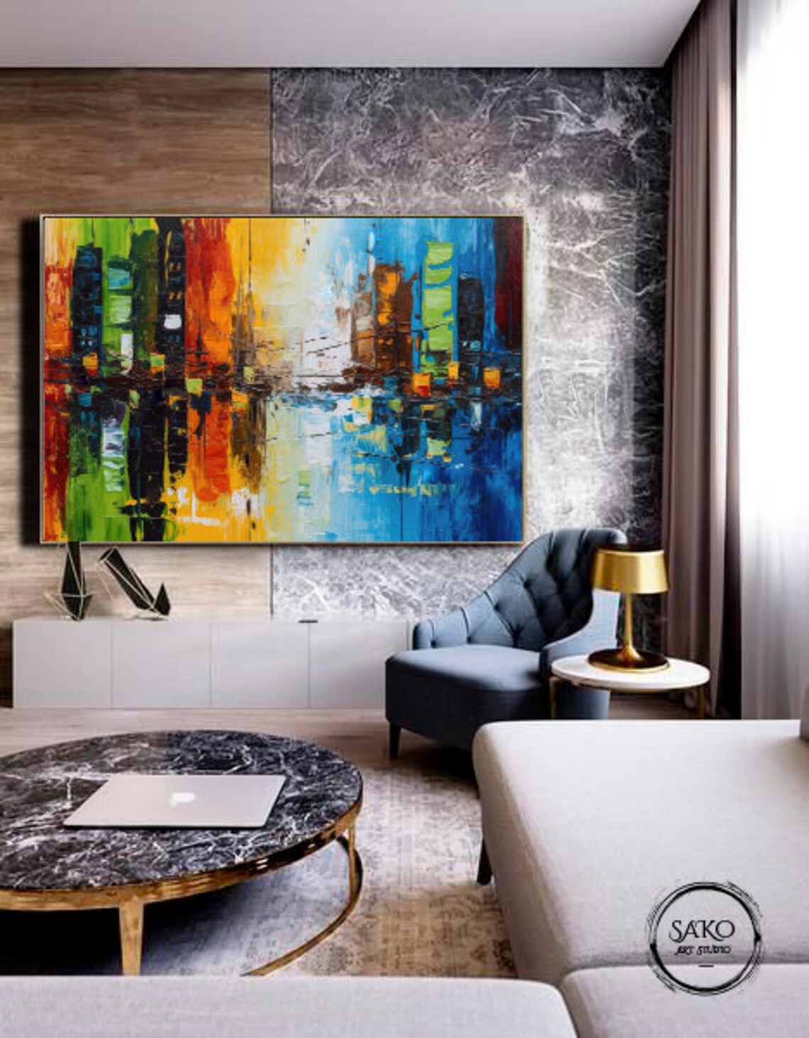Night Cityscape Extra Large Wall Art / Abstract Painting / Colorful ...