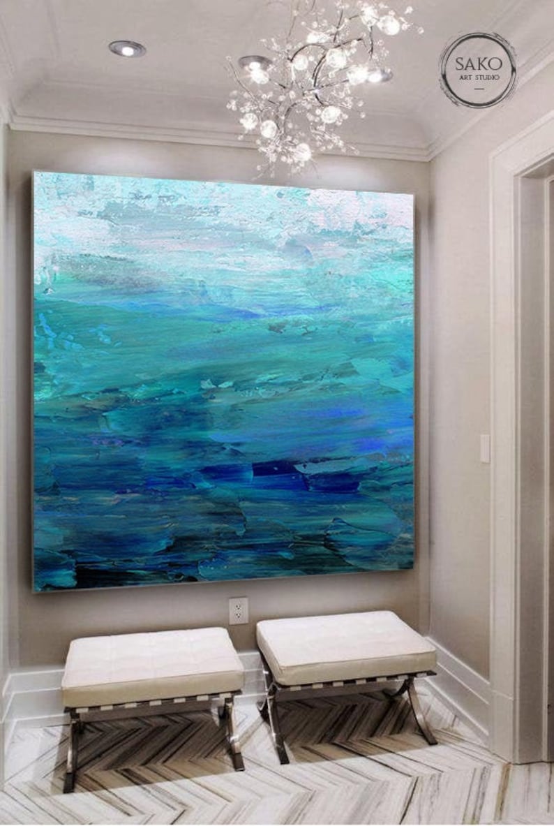 Pintura azul / pintura de paisaje marino / pintura abstracta | Etsy