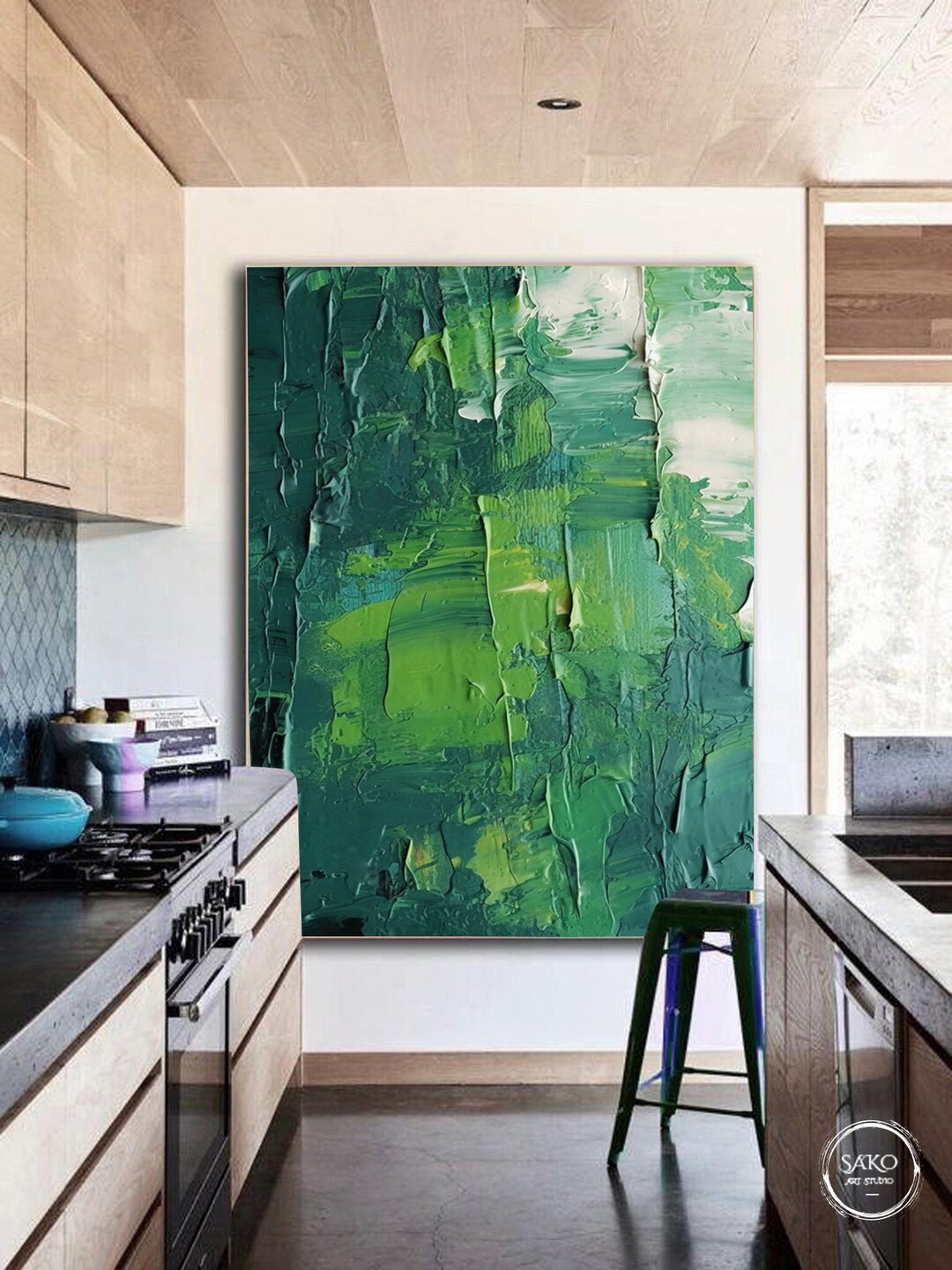 Oversize Green Textured Painting Contemporary Art Large Original ...