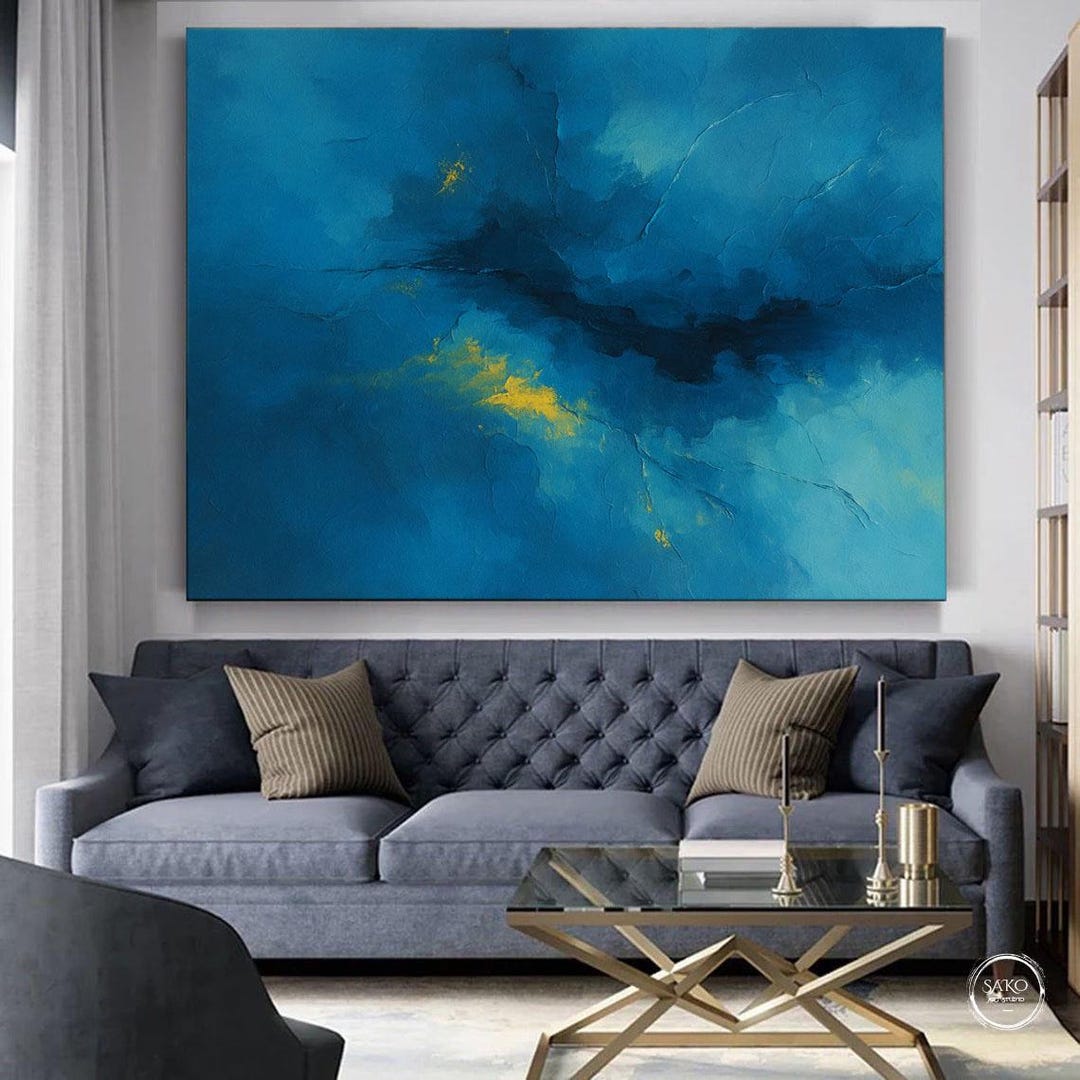 Large Oil Painting on Canvas Blue Painting Dark Blue Painting Artwork ...