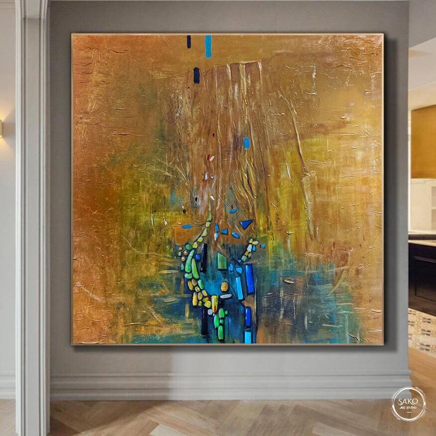 Groot schilderij op canvas originele kunst aan de muur goud | Etsy ...