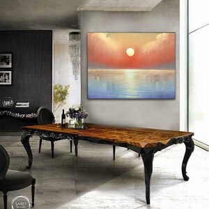 Large Ocean Painting Bronze Horizon Painting Abstract Sunset Painting ...
