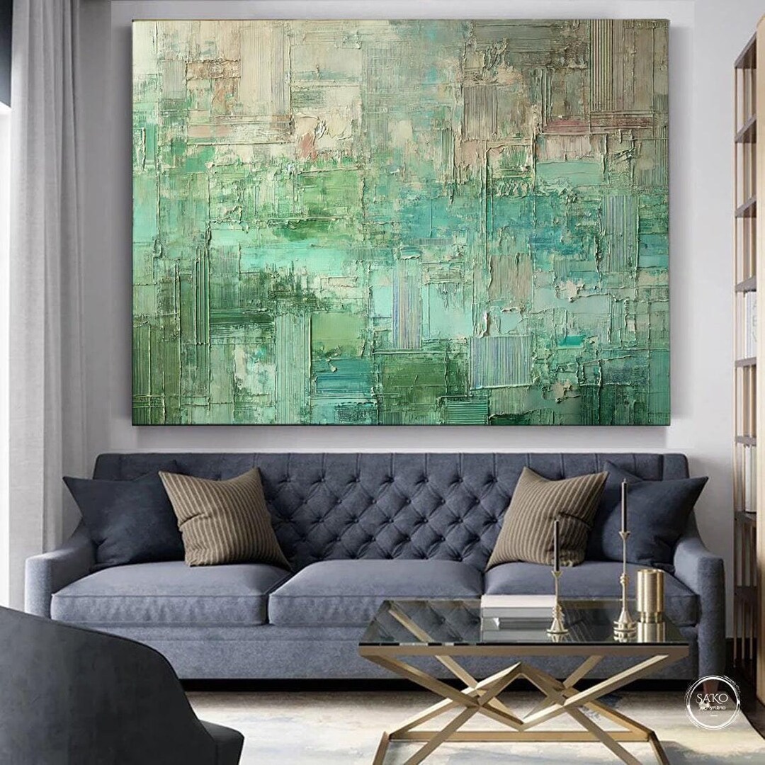 Emerald Green Abstract Painting | Textured Acrylic Canvas Wall Art ...