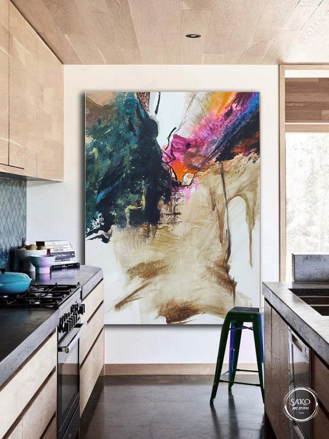 Large Original Labyrinth Abstract Oil Painting / Fuchsia Labyrinth ...