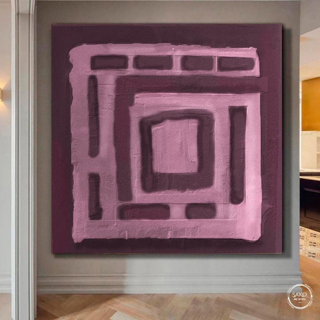 Large Original Labyrinth Abstract Oil Painting / Dark Cherry Bordeaux ...