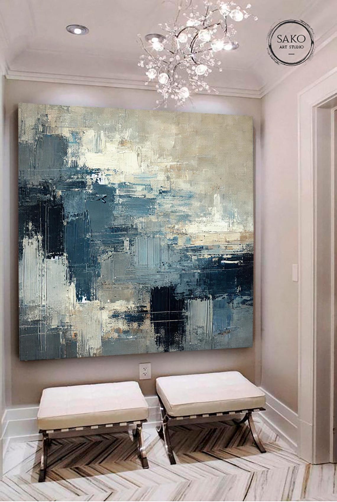 Modern Office Seascape Abstract Oil Painting Oversized Abstract ...