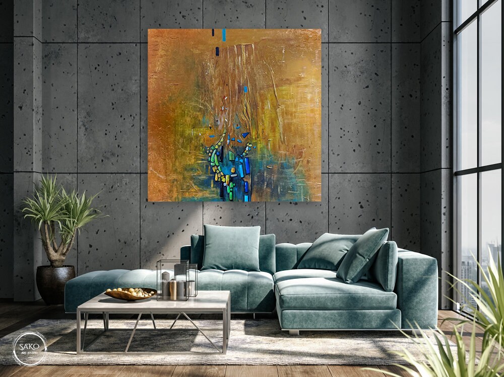 Groot schilderij op canvas originele kunst aan de muur goud | Etsy ...
