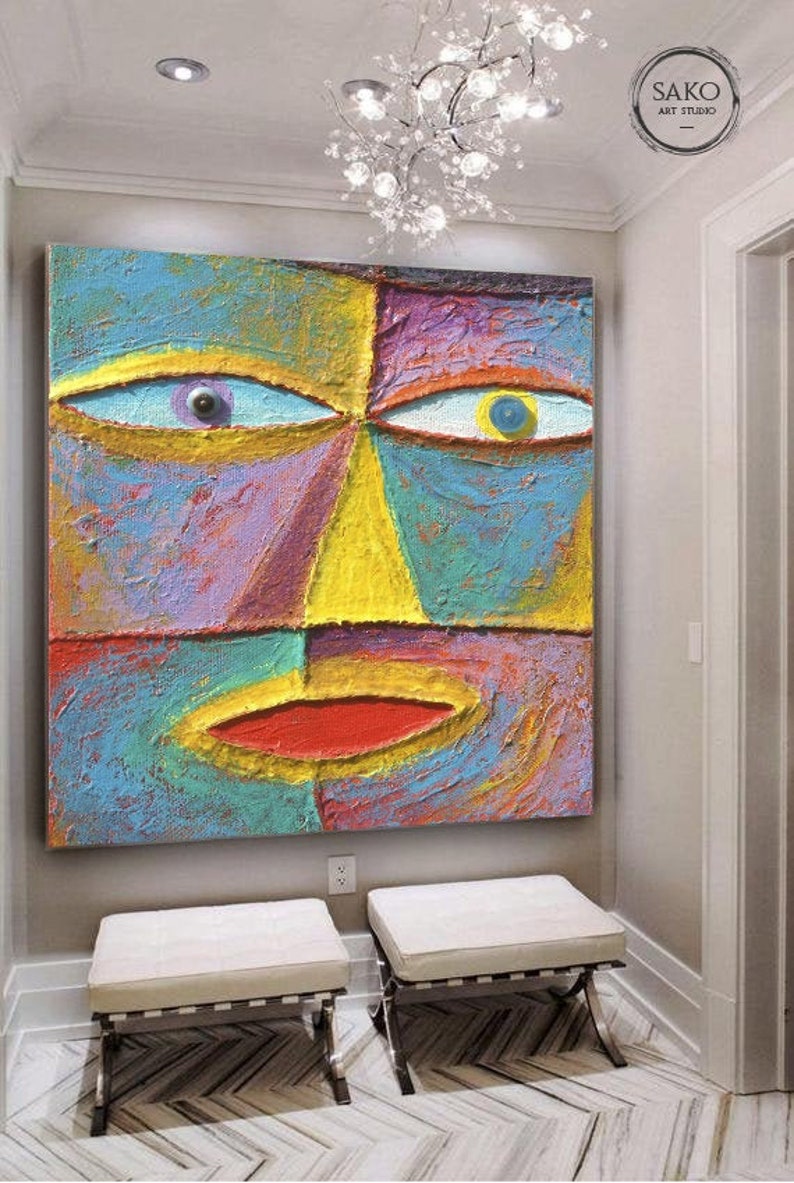 Face Abstract Painting / Large Abstract Acrylic Painting on - Etsy