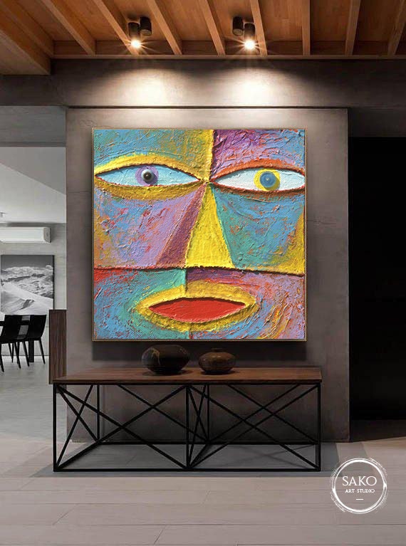 Face Abstract Painting / Large Abstract Acrylic Painting on - Etsy