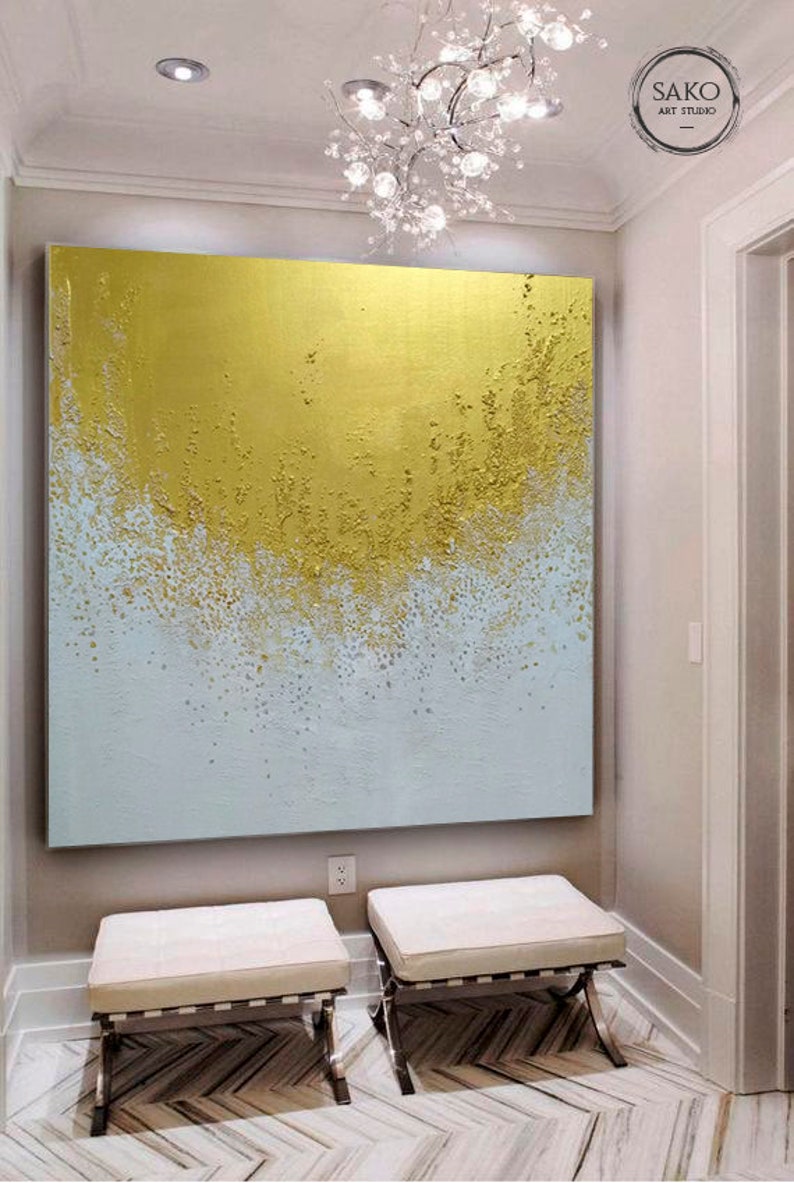 Gold White Painting / Large Original Abstract Oil Painting / Gold Leaf ...