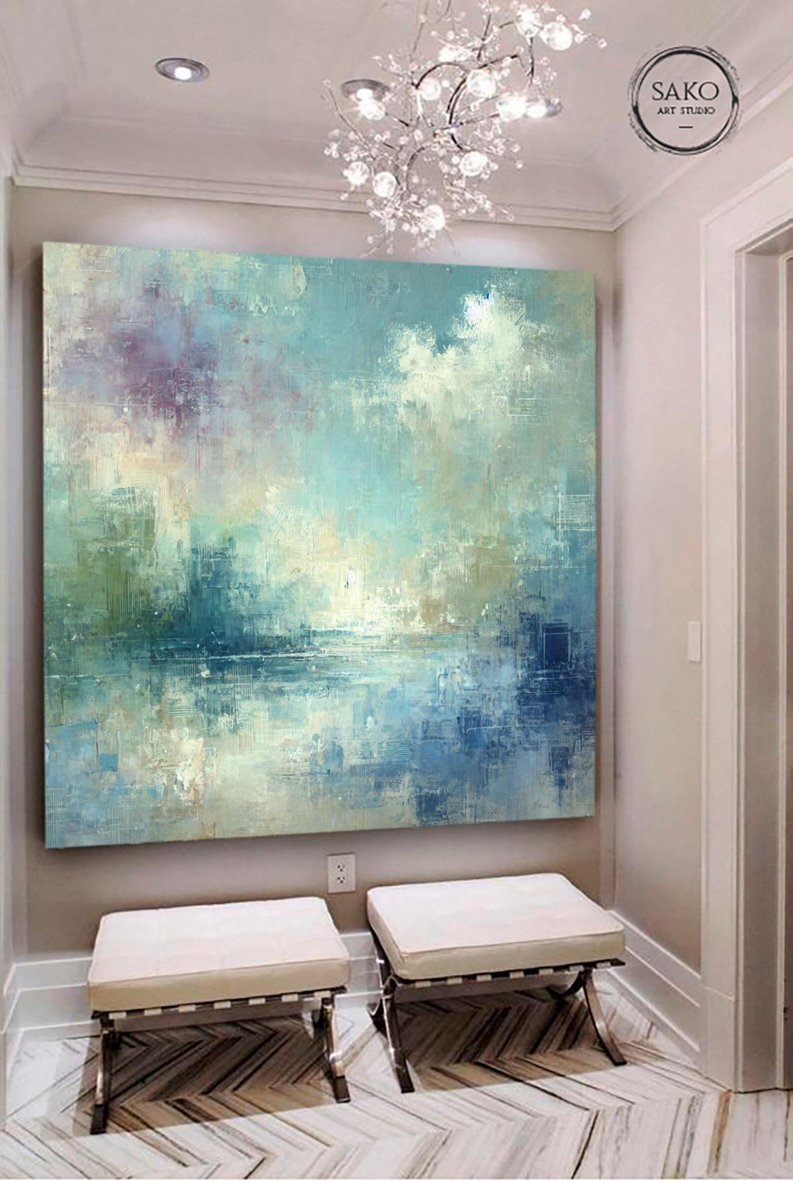 Modern Office Seascape Abstract Oil Painting Oversized Abstract ...