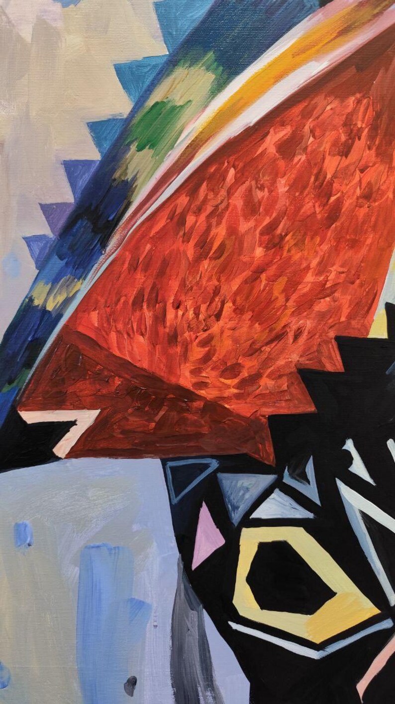 Colorful Abstract Bird Painting on Canvas – Modern Cubist Wall Art ...