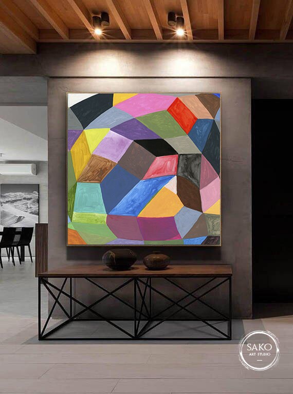 Colorful Geometric Abstract Painting / Large Abstract Acrylic - Etsy