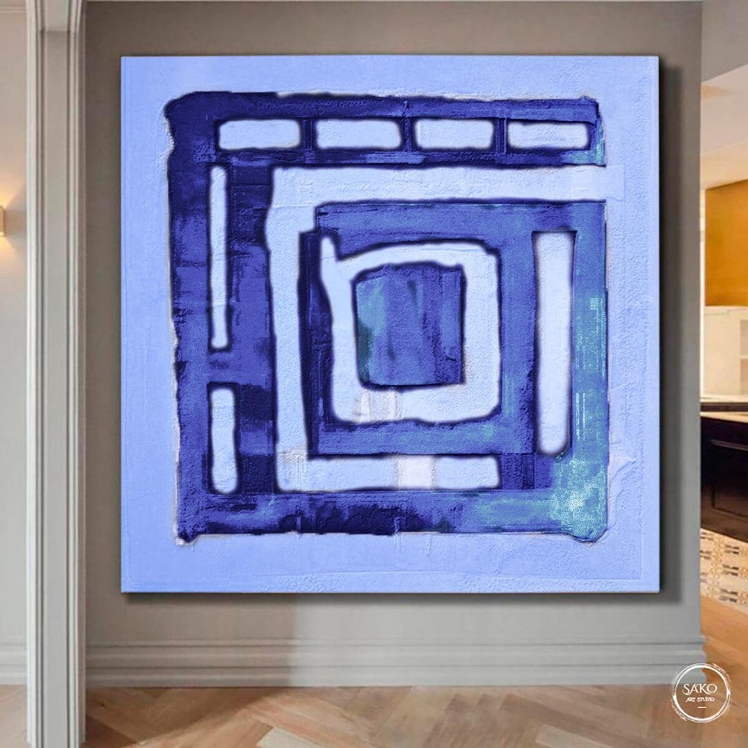 Large Original Labyrinth Abstract Oil Painting / Purple Blue Labyrinth ...