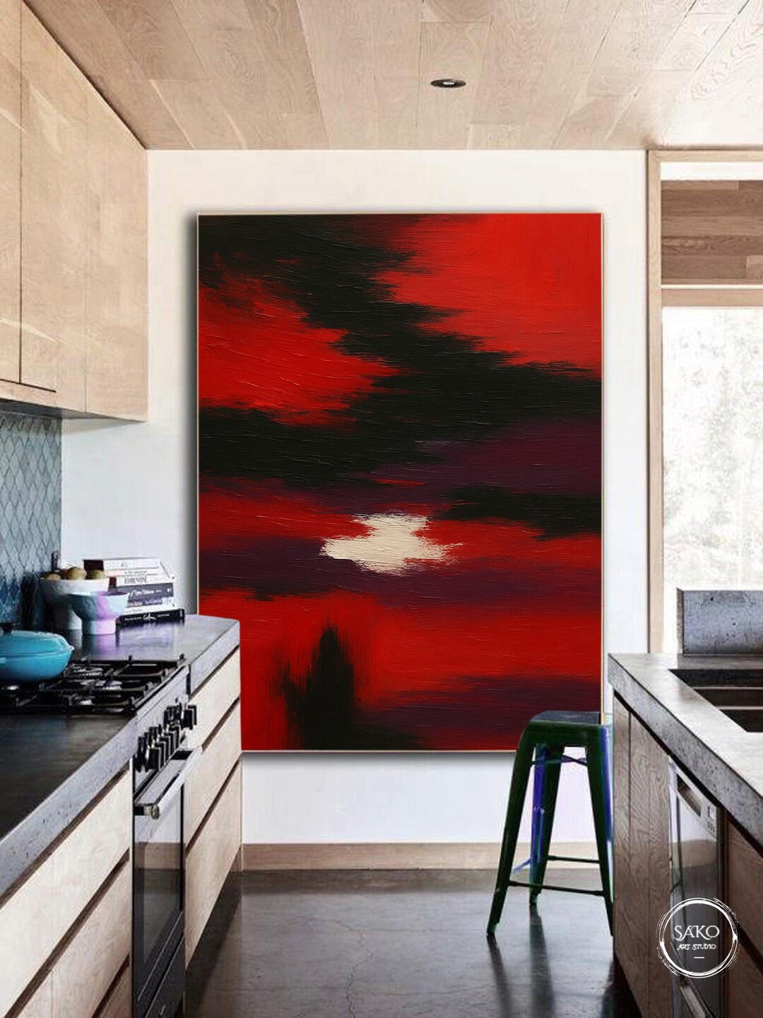 Red Energy Art Abstract Painting Red Black Painting Industrial Style ...