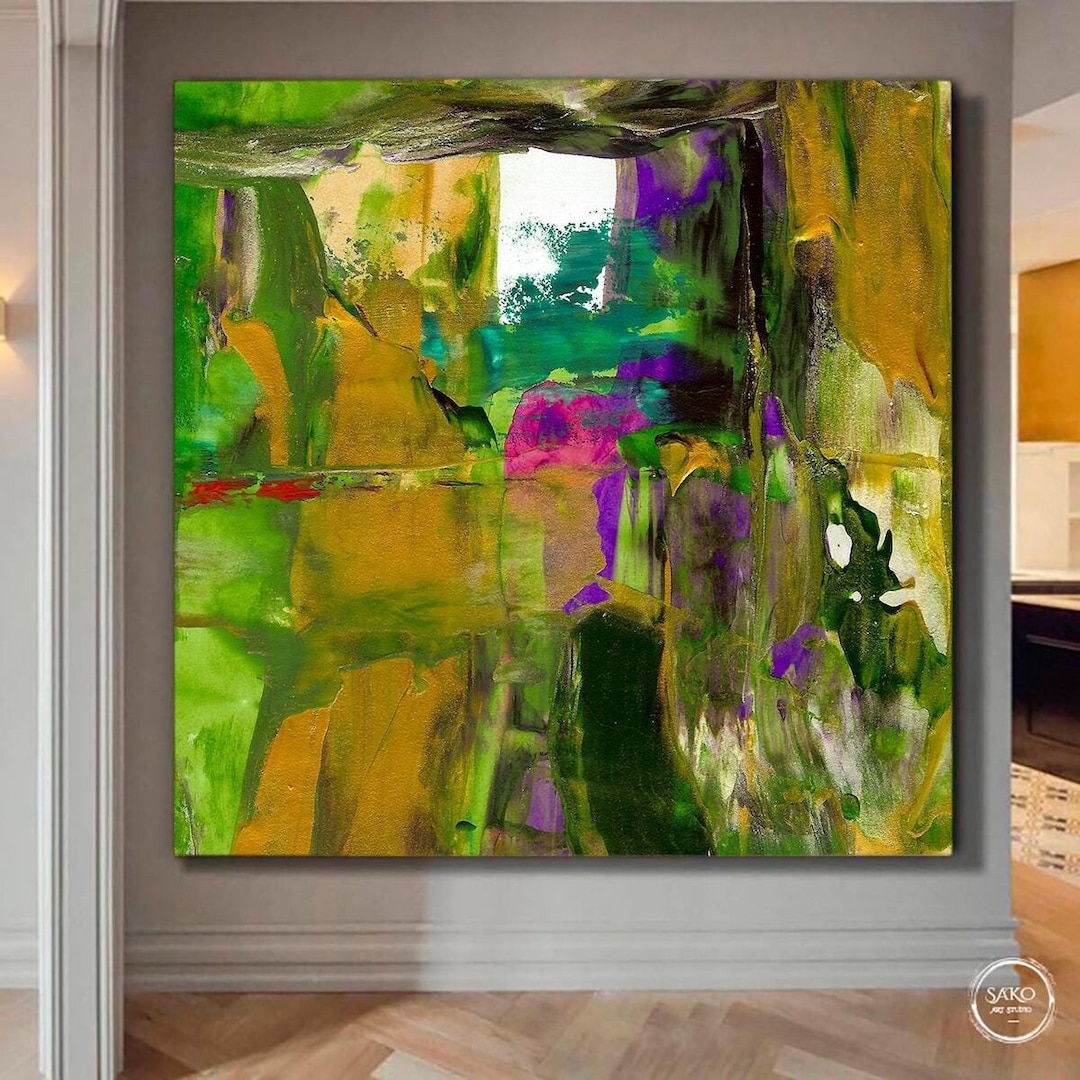 Large Original Labyrinth Abstract Oil Painting / Green Pink Purple ...