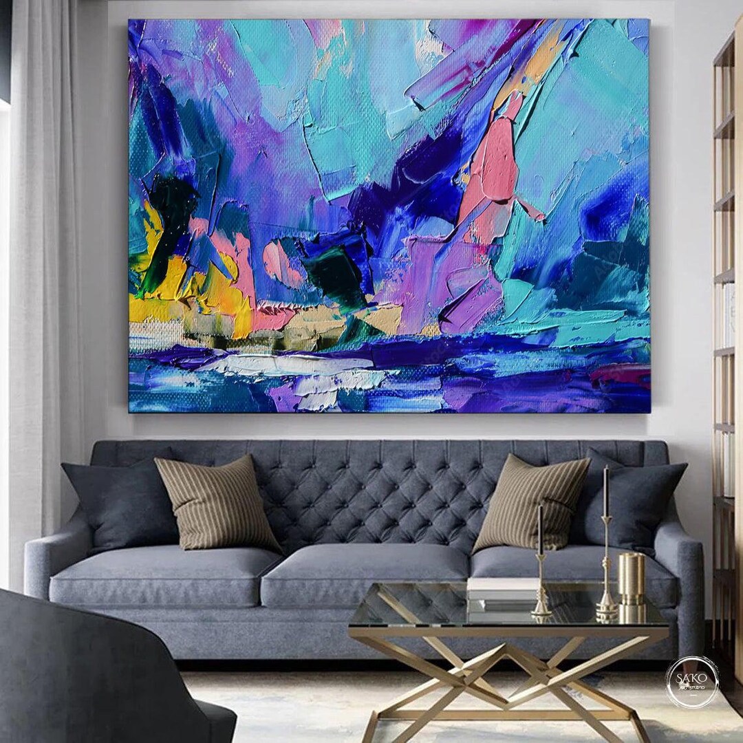 Original Purple Blue Textured Painting Large Abstract Painting ...