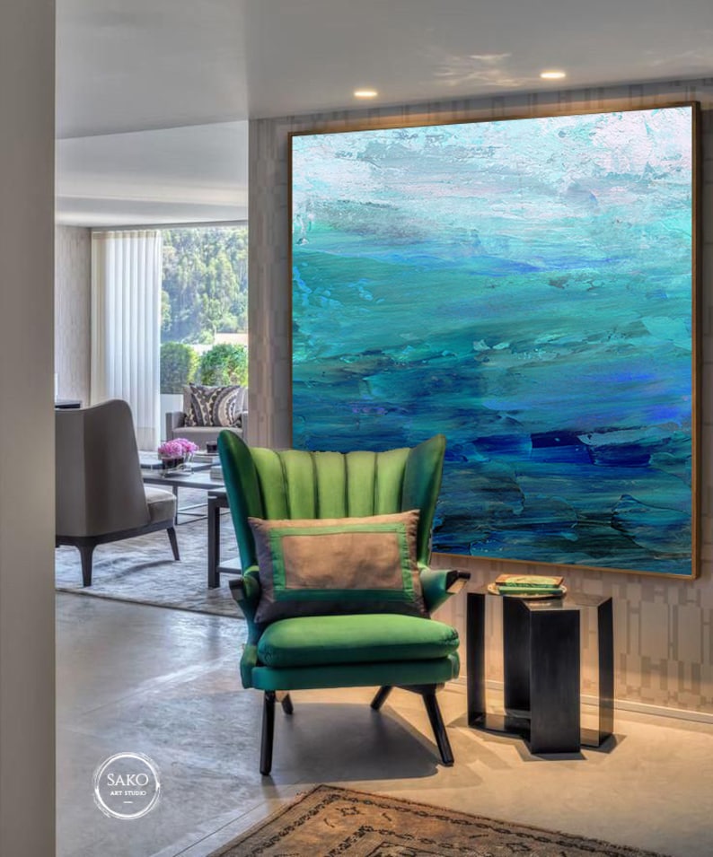 Pintura azul / pintura de paisaje marino / pintura abstracta | Etsy