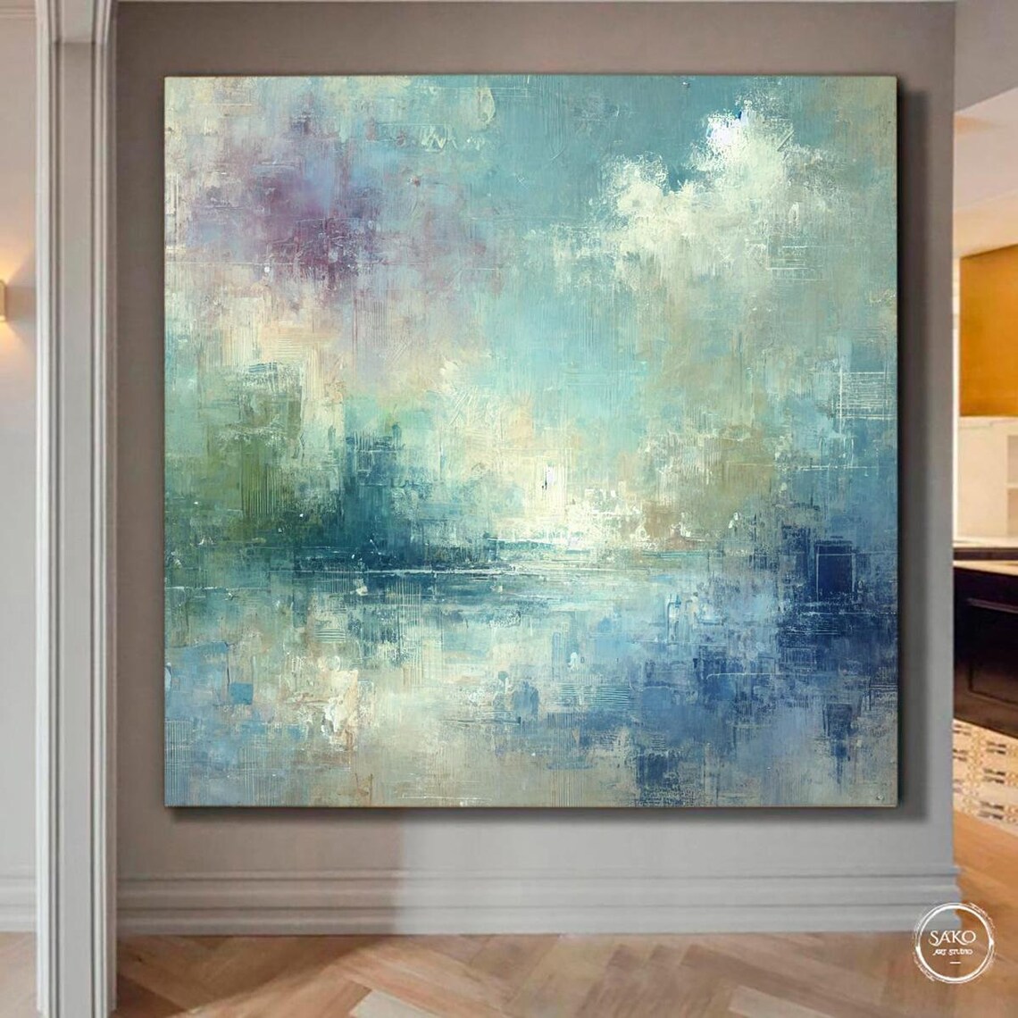 Modern Office Seascape Abstract Oil Painting Oversized Abstract ...