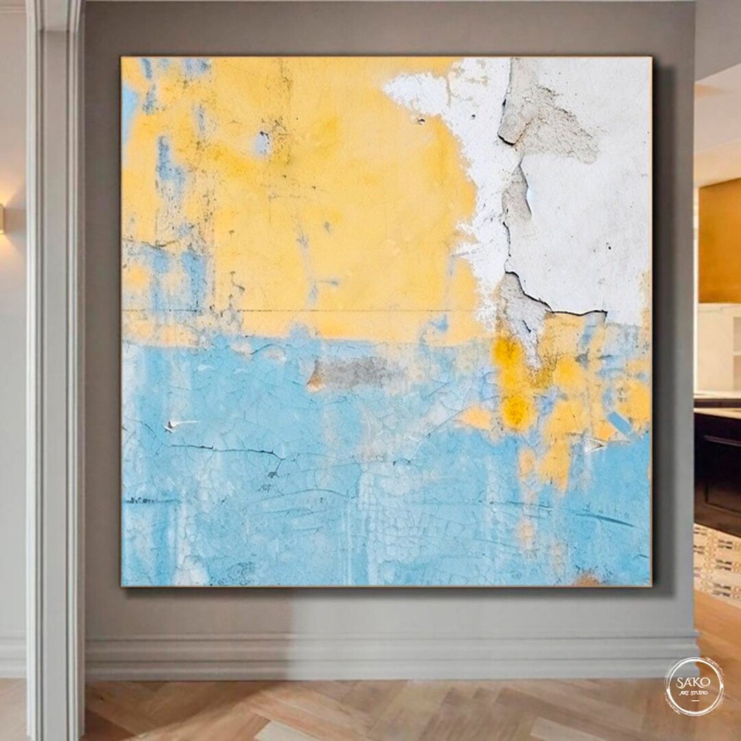 Blue Yellow Acrylic Abstract Soft Textured Painting Extra Large Art ...