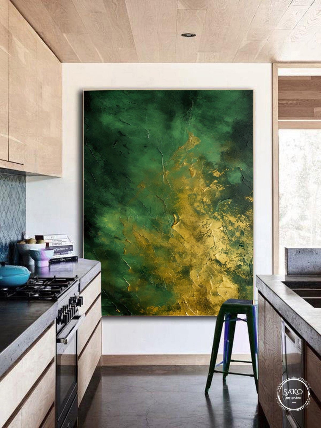 Oversize Green Gold Painting / Large Original Abstract Painting ...