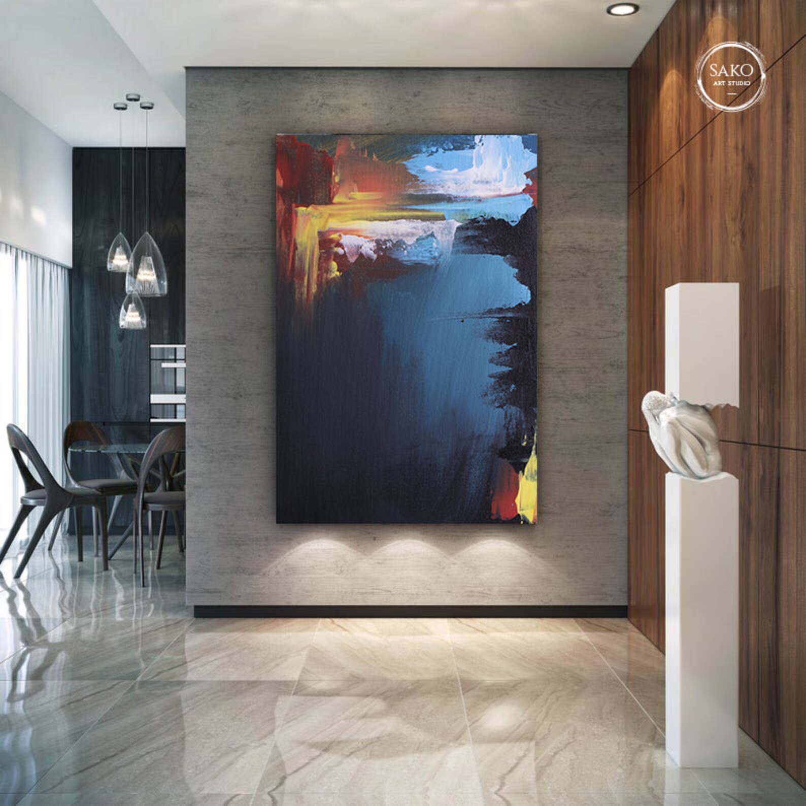 Dark Blue Painting / Seascape Painting / Large Original Abstract Oil ...