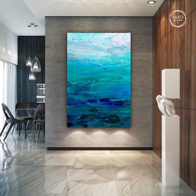 Pintura azul / pintura de paisaje marino / pintura abstracta | Etsy