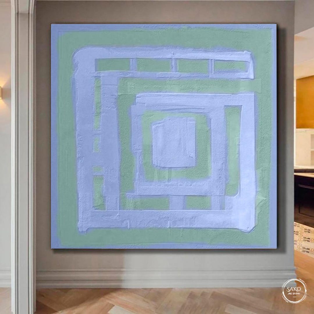 Large Original Labyrinth Abstract Oil Painting / Purple Blue Office ...