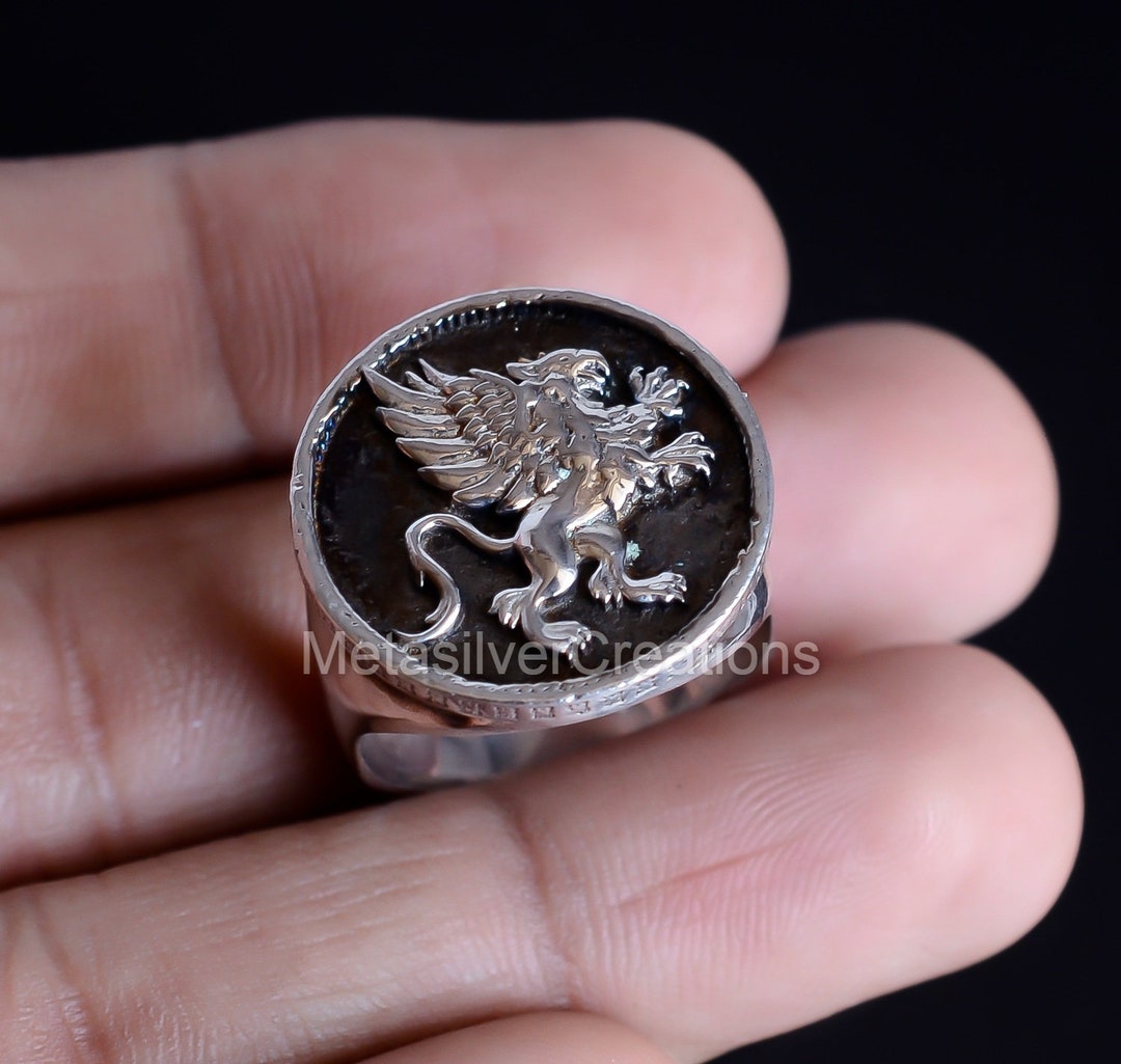 Winged Lion Signet Ring, Lamassu Ring, Mythology Ring, Leo Zodiac Sign ...