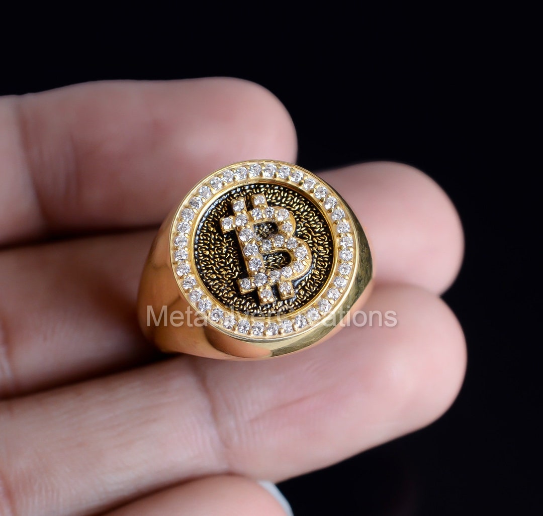 Bitcoin Ring, Cryptocurrency Bitcon Ring, Signet Ring, CZ Ring, Male ...