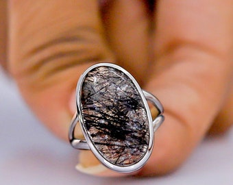 Black Rutile Rings Statement Rings Natural Rutilated Quartz - Etsy
