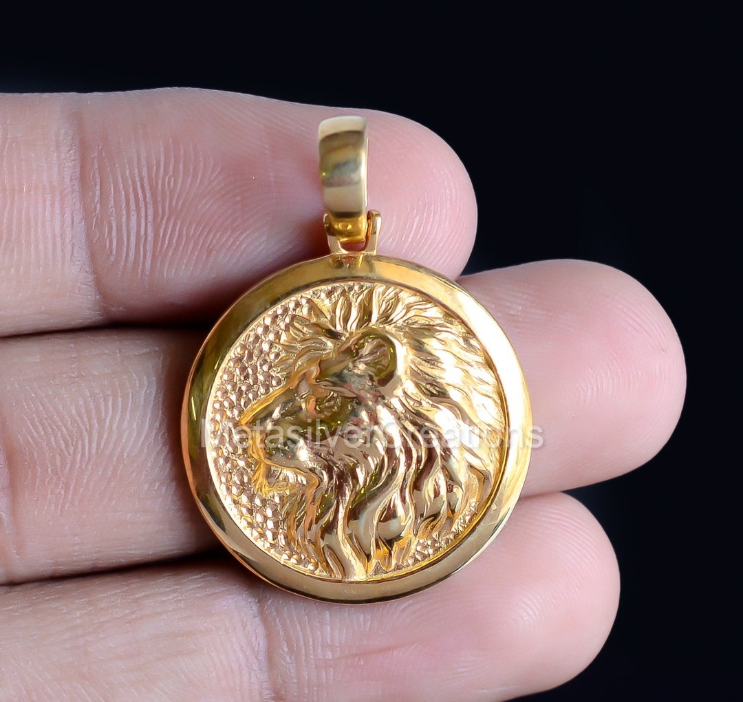 Lion Head Pendant, Unisex Jewelry, Coin Shape Pendant, 925 Sterling ...