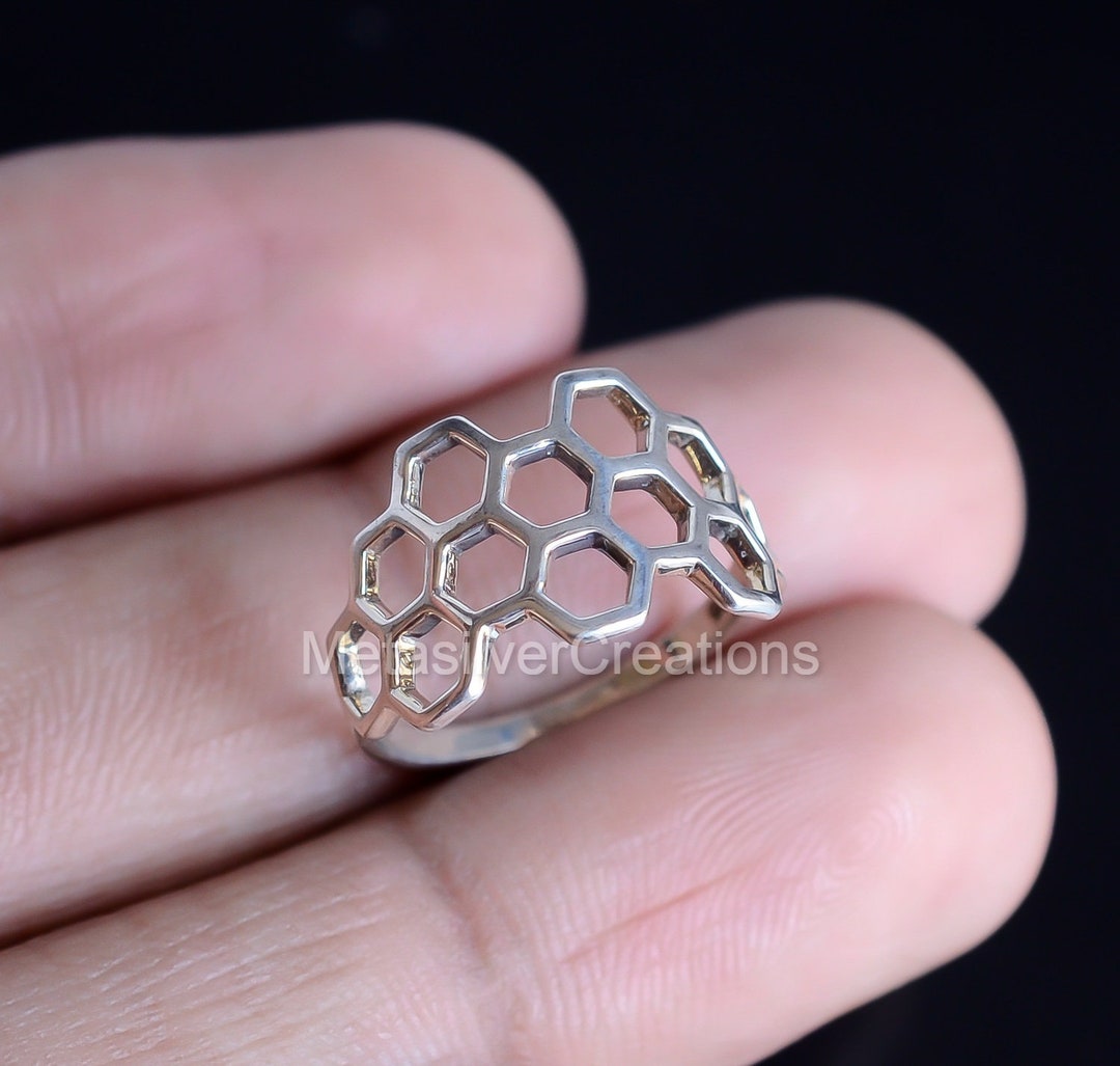 Honeycomb Ring, Honeycomb Jewelry, Sterling Silver Ring, Midi Ring ...