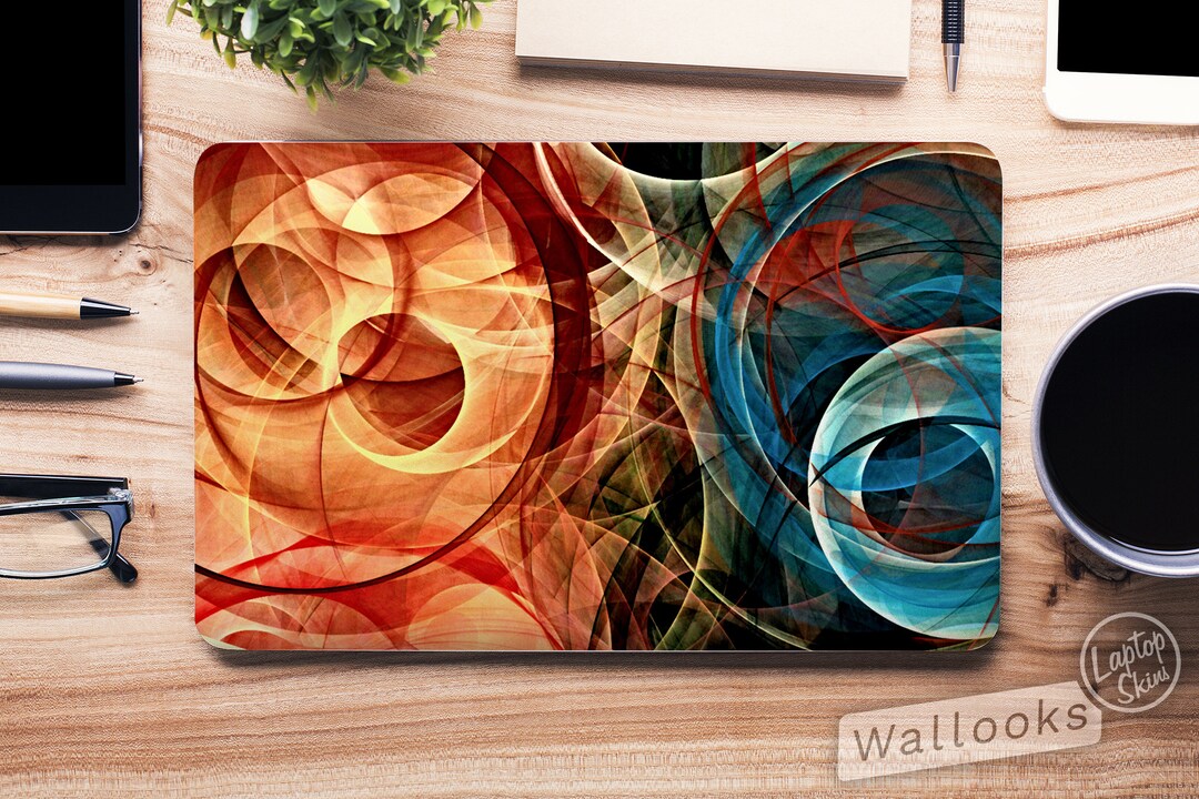 Orange and Green Overlapping Swirls Art Universal Laptop Skin, Computer ...