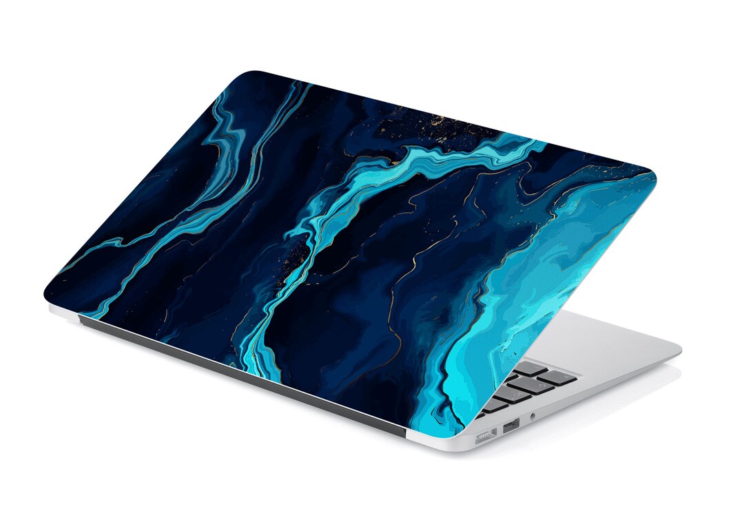 Navy Blue, Turquoise & Gold Digital Resin UNIVERSAL Laptop Skin ...